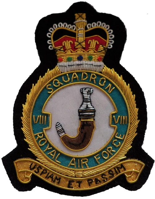 NUMÉRO VIII (8) Escadron Raf Royal Air Force Brodé Doré Câblé Patch ...