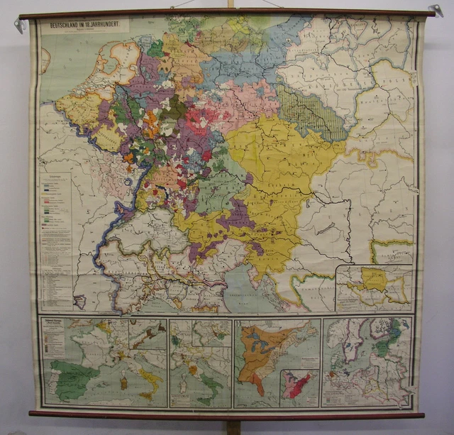 SCHOOL WALL MAP wall map old Germany map 18th century 198x200cm ~1910 ...
