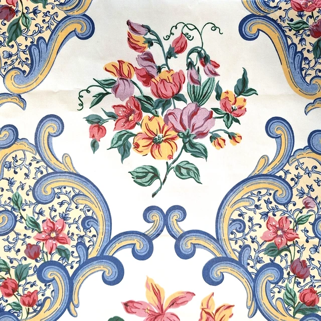 POLISHED COTTON CHINTZ Decor Fabric Bloomcraft Flower Bouquets Vases ...