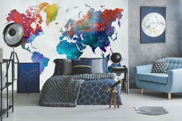 3D CLASSIFICATION KEP613 World Map Wallpaper Mural Self-adhesive ...