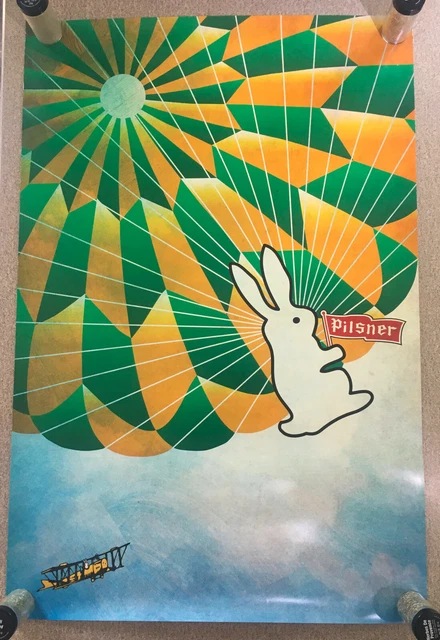 RARE PROMO OLD Style Pilsner " 9 Rabbits Label Joke " Pil Rabbit Flying ...