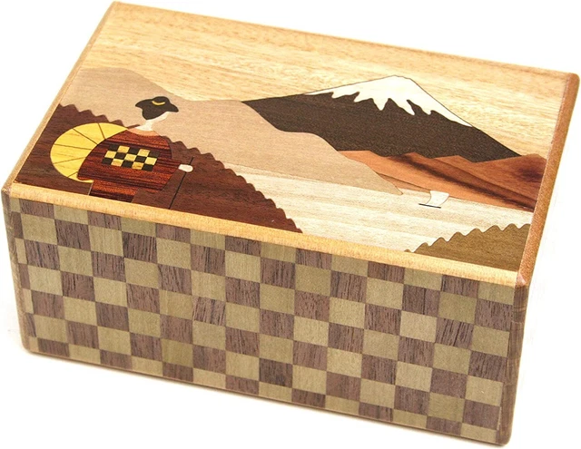 JAPANESE PUZZLE WOODEN Box Secret 10 STEPS gimmick Fuji Maiko Hakone ...