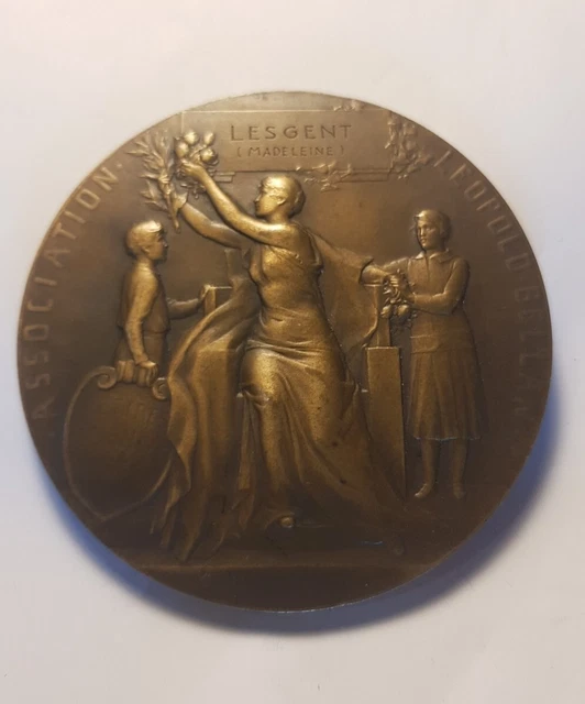 MÉDAILLE FEMME NUE ART NOUVEAU CH Pillet LEOPOLD BELLAN 80 mm 202gr ...