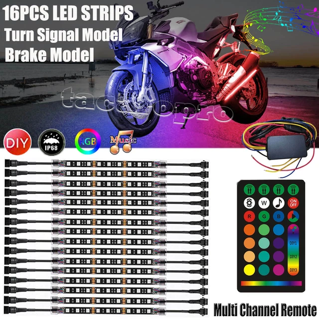 16X RGB MOTORCYCLE LED Light Underglow Body Glow Neon Accent Strip ...