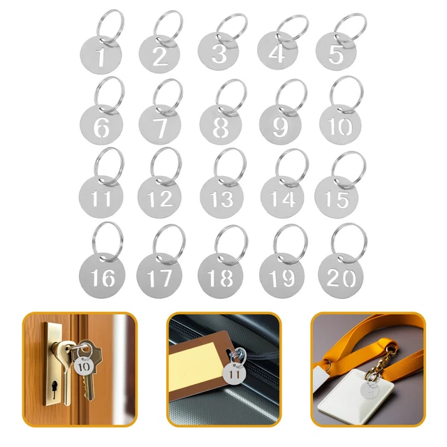 20PCS NUMBER ID Tags Key Chain Stainless Steel Numbered 1-20 Tags Round ...