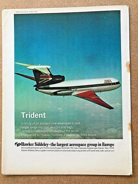 1969 AIRCRAFT ADVERT HAWKER SIDDELEY TRIDENT TWO JET AIRLINERS BEA ...