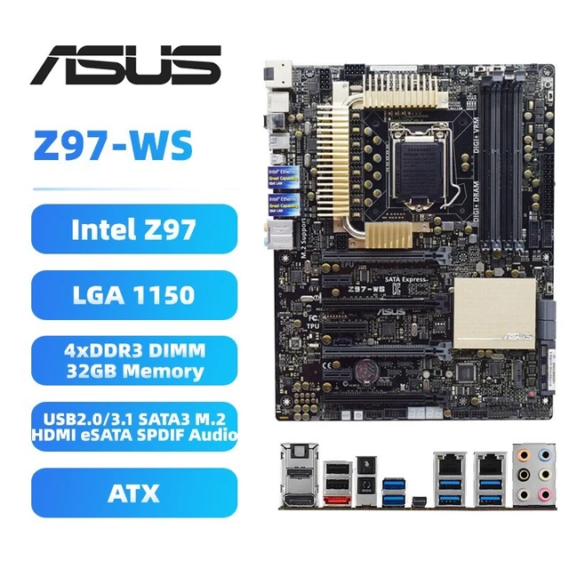 ASUS LGA1150 MOTHERBOARD Z97-WS Intel Z97 DDR3 SATA3 for 4th Intel Core ...