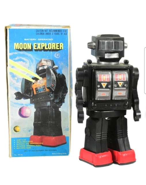 VINTAGE 1970S BATTERY Operated Moon Explorer Robot With Original Box ...