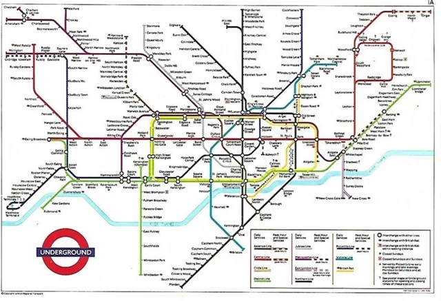 1986 TUBE MAP LONDON UNDERGROUND Subway Jubilee Line to Charing Cross ...