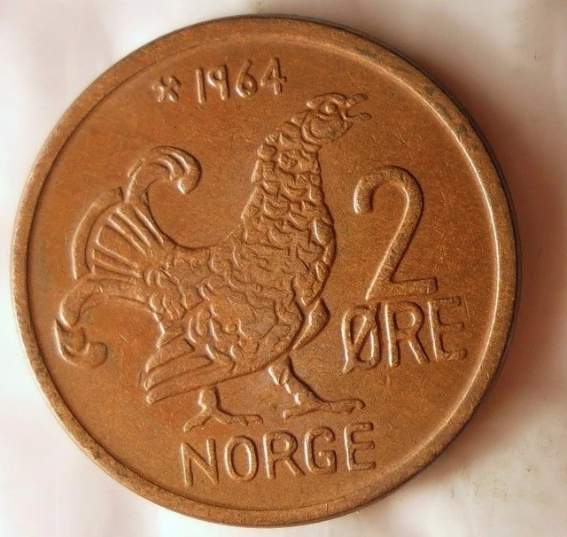 1964 NORWAY 2 ORE - MOOR HEN - Excellent Coin - Norway Bin #4 $8.26 ...