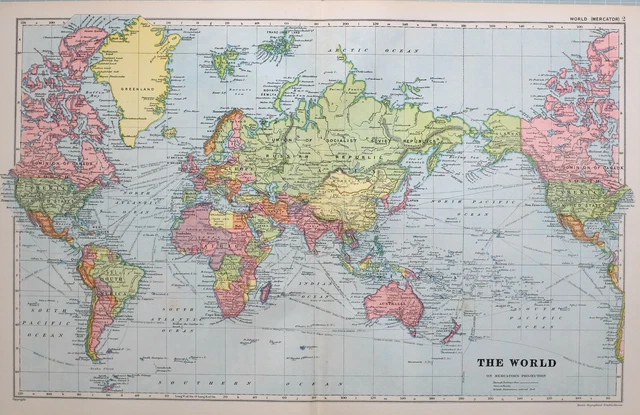 1923 MAP THE World Africa Asia Europe Russian Republic North America ...
