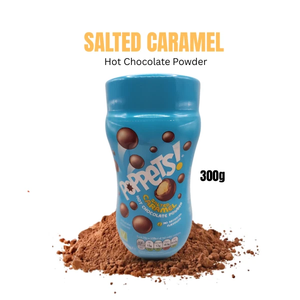 2 X POPPETS Salted Caramel (Black) Hot Chocolate Powder 300g Chocolate ...