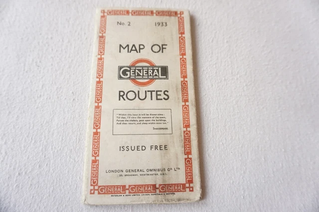 1933 NO. 2 Map of London General Bus Routes London Underground Fold ...