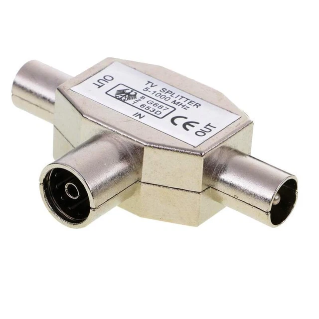 2 WAY METAL Coax Signal Splitter for TV Antenna - 1 Female to 2 Male ...