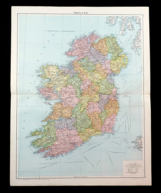 MAP OF IRELAND Eire Irish Counties Dublin Belfast Post WW1 Antique ...