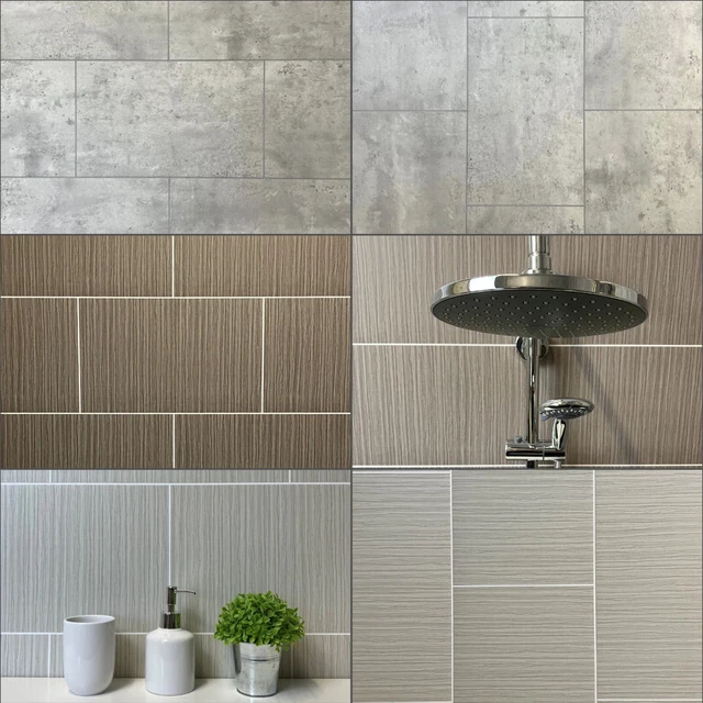TILE EFFECT SHOWER Wall Panels Bathroom Wet Wall PVC Cladding Grey Beige Kitchen £65.00 ...