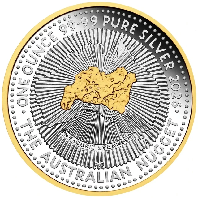 AUSTRALIEN 1 $ 2026 Nugget 40. Jubiläum Teilvergoldet Silber 9999 PP in ...