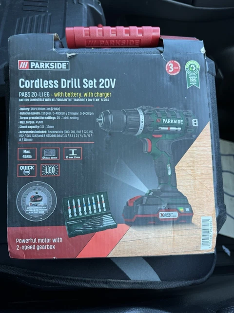PARKSIDE PABS 20-LI E6 Cordless Drill Set - Green include battery and ...