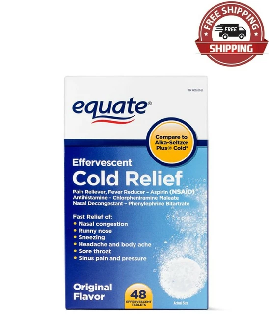 EQUATE EFFERVESCENT COLD Relief Tablets, 325 mg, 48 Count pain fever ...