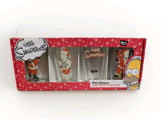 THE SIMPSONS CHRISTMAS Pint Glasses 4-Pack Homer Santa Claus ...