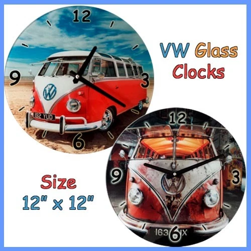 GLASS WALL CLOCK VW Campervan Design Large 30cm BOXED £9.99 - PicClick UK