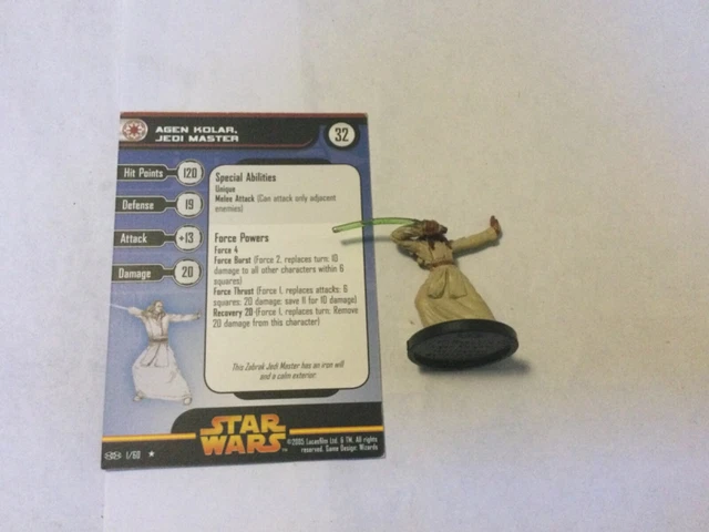AGEN KOLAR JEDI master Star Wars Miniatures With Stat Card Wotc $19.00 ...