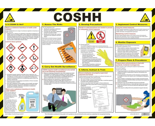 SICHERHEIT ERSTE HILFE A704T Coshh Awareness Poster, 59x42 cm EUR 17,50 ...