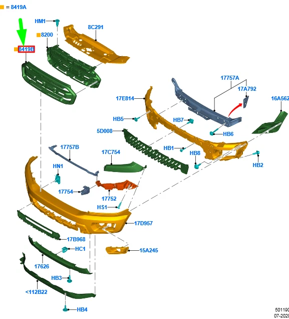 FORD RANGER T6 MK1 Radiator Grille Moulding JB3B-8B189-FA 2321442 NEW ...
