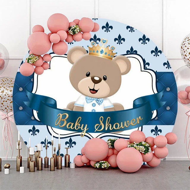 BLUE TEDDY BEAR Baby Shower Round Backdrop For Boy $35.97 - PicClick AU