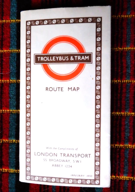 LONDON TRANSPORT TROLLEYBUS & TRAM MAP January 1950. 650/1430D/75M. £18 ...