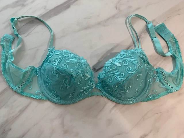 VALENTINO INTIMO LACE & Mesh Padded Plunge Turquoise Bra 38B £16.12 ...