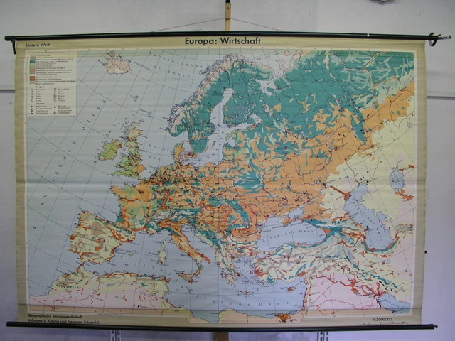 SCHOOL WALL MAP beautiful old European map economy forest 231x161 cm ...