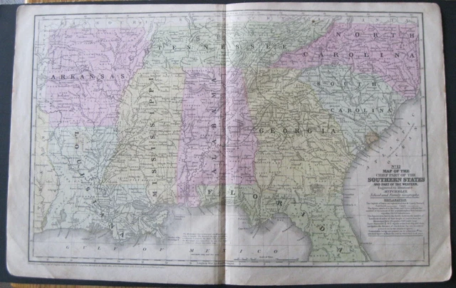 1852 MITCHELL MAP:SOUTHERN States & part of Western States which incl ...
