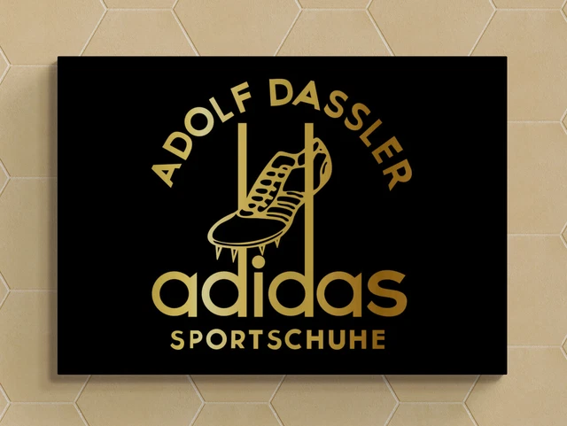 RARE STUNNING ADIDAS 1949 Logo*Thick Gold Mirrored Metal*Display Sign ...