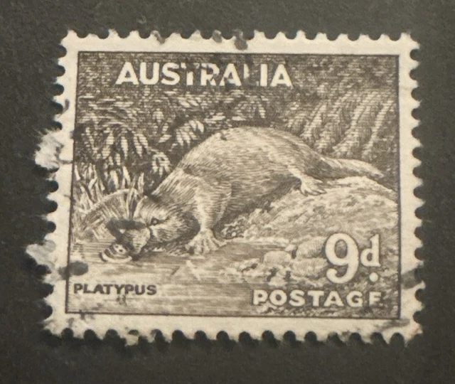 1948-56 PRE-DECIMAL 9D Brown Platypus *Australian* Stamp FU No WMK EUR ...