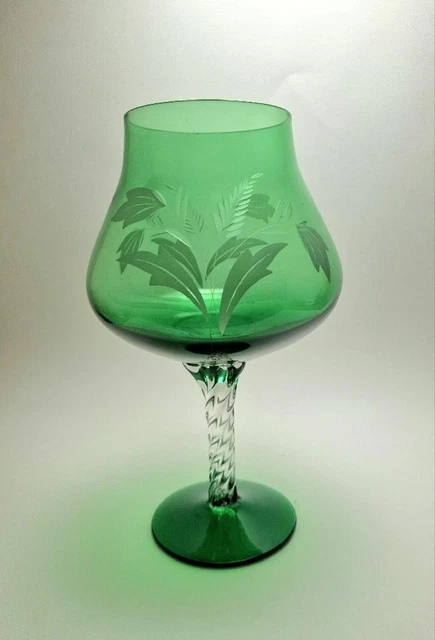 LARGE VINTAGE GREEN Etched Art Brandy Balloon Snifter Glass £16.10 ...