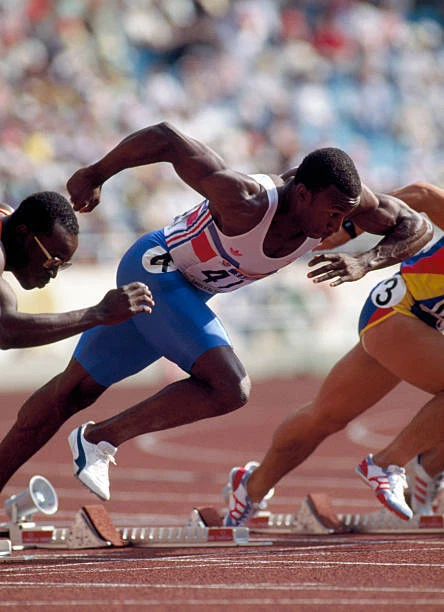 LINFORD CHRISTIE AT the start of the men's 100 metres event durin - Old ...