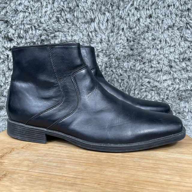 CLARKS WHIDDON LEATHER Zip Up Black Ankle Boots Mens 9 M Preppy Office ...