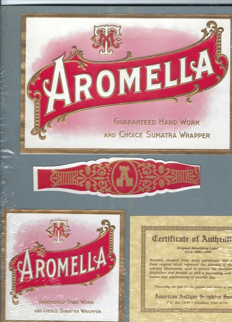 ORIGINAL AROMELLA CIGAR Label 10 " X 12" Montage of 3 Matted W ...