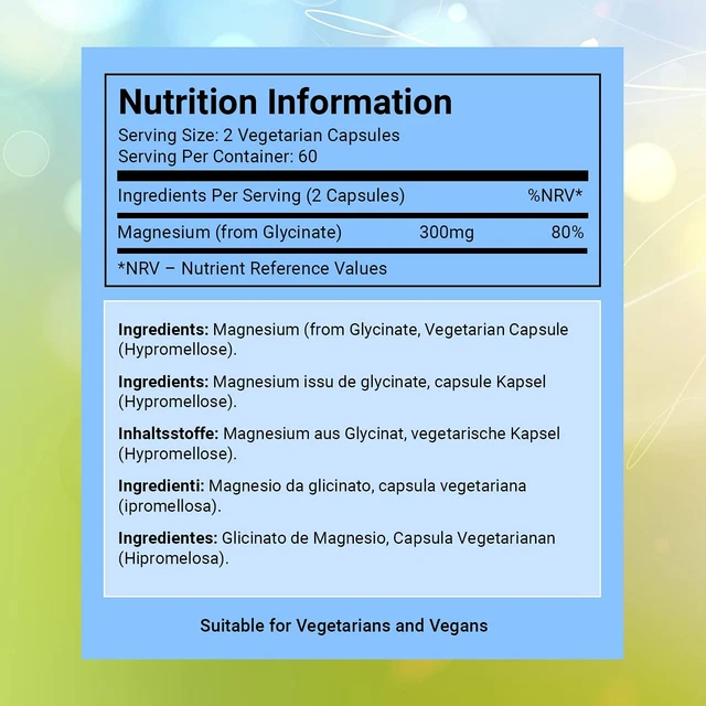 MAGNESIUM GLYCINATE CAPSULES Provide 300 Mg of Pure Elemental Magnesium ...