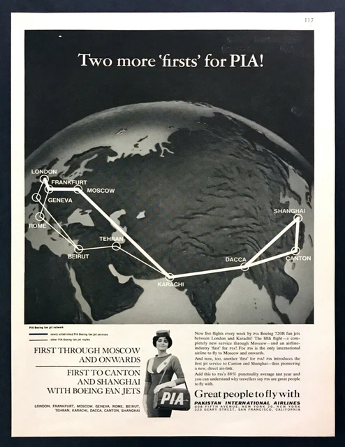 1964 PIA PAKISTAN Airlines Stewardess photo "Two New Routes" vintage ...