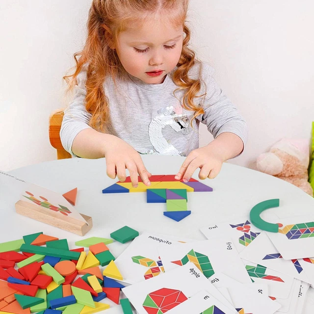 WOODEN SHAPE PUZZLE Pattern Blocks Tangram Shapes for Children Travel ...