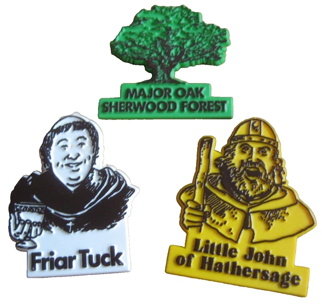 SHERWOOD FOREST LITTLE JOHN FRIAR TUCK vntg 1980s Robin Hood centre pin ...