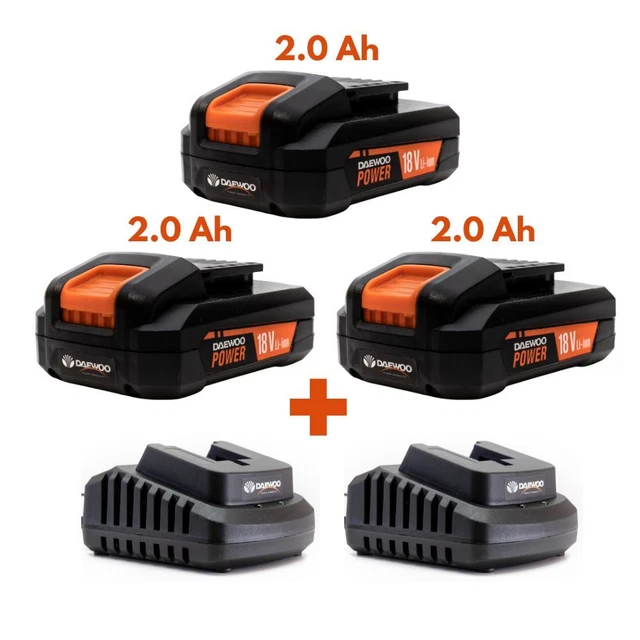DAEWOO U-FORCE 18V 3 x 2.0Ah Battery (18V) + 2 x Chargers Power Tool ...