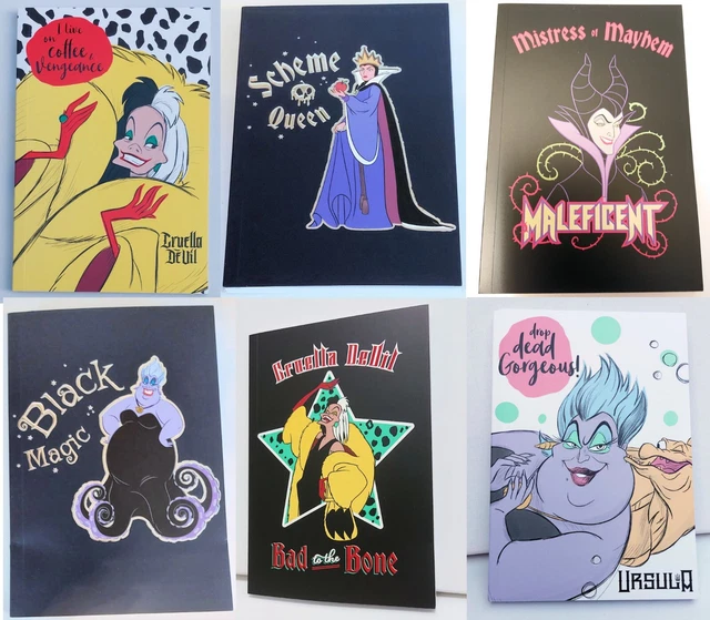 DISNEY VILLAINS A5 NOTEBOOK Cruella DeVil MALEFICENT Ursula Mermaid ...