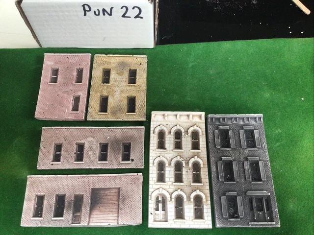 OO SCALE low relief brick buildings X 6 Pcs Pre Painted & Weathered ...