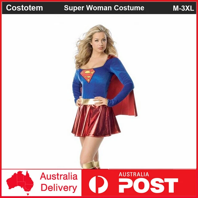 ADULT SUPERWOMAN SUPERGIRL Super Hero Halloween Fancy Dress Up Party ...