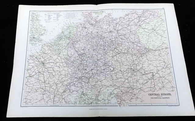 MAP OF EUROPE Antique Original 1888 Railways Rail Routes Railway Line ...