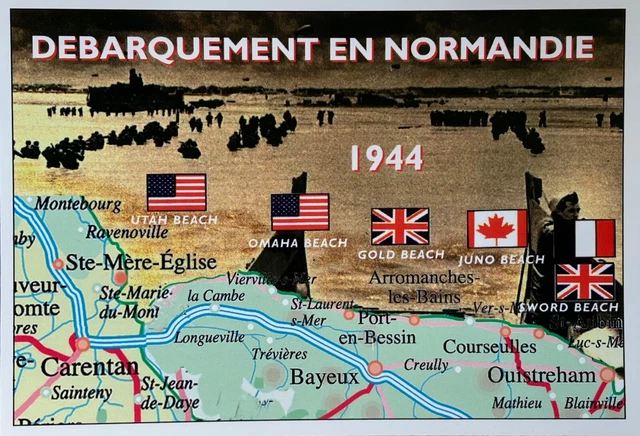 MINT CONDITION MAP postcard of WW2 Normandy Beaches, France £1.50 ...