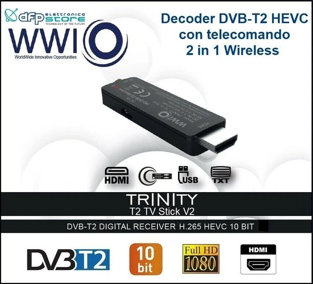DECODER DIGITALE TERRESTRE Dvb-T2 HD HDMI Hevc H265 10 bit Mini Stick Ricevitore EUR 31,90 ...